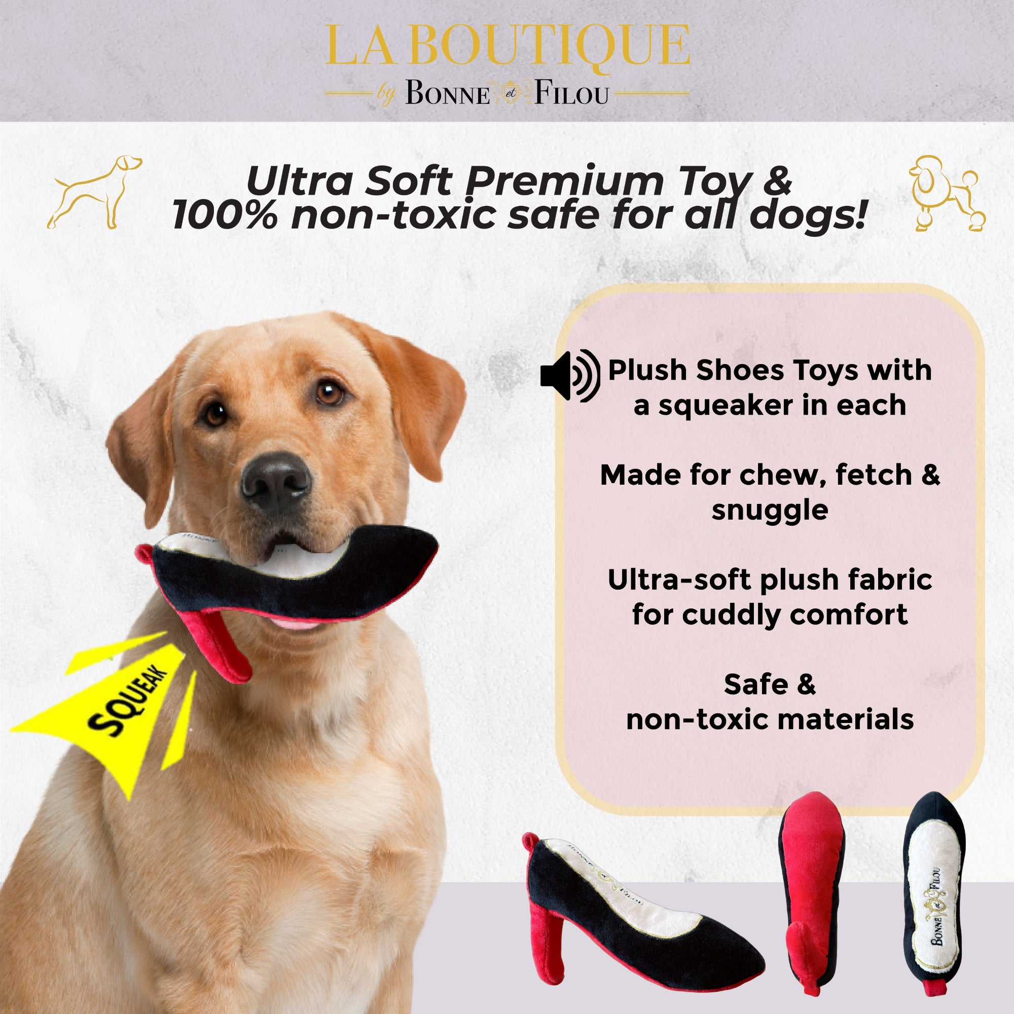 Red Heel Plush Dog Toy | Red Heel Squeaky Dog Shoe Toy